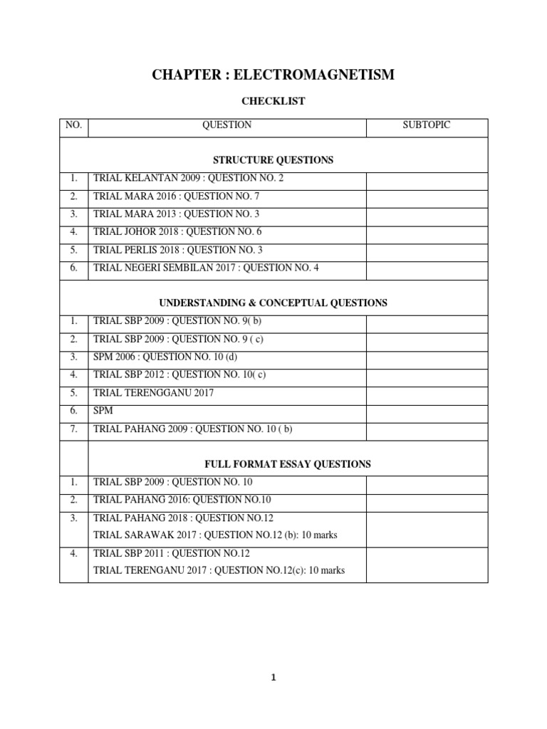 Chapter: Electromagnetism: Checklist | PDF | Transformer | Inductor
