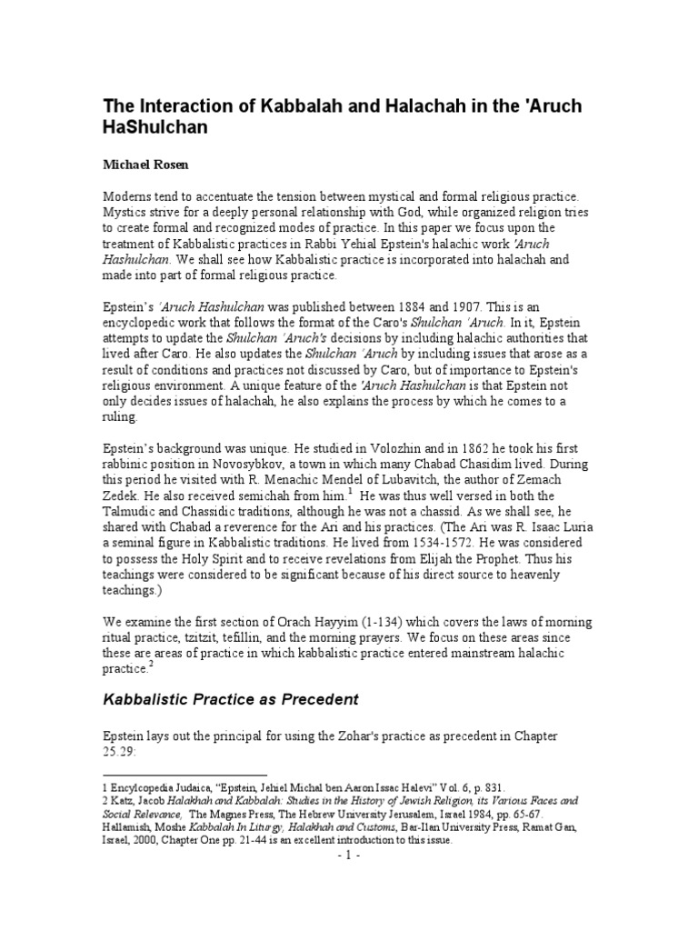 Kabbalah and Halachah in 'Aruch HaShulchan | PDF | Kabbalah | Halakha