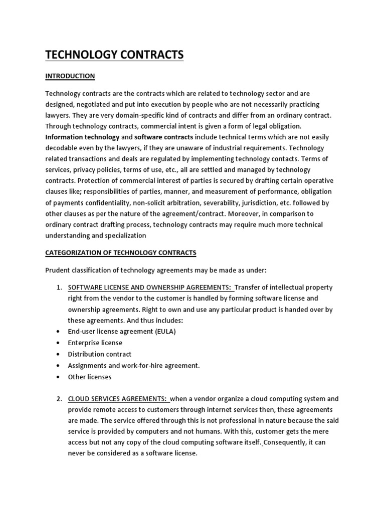 Technology Contracts | PDF | License | Service Level Agreement