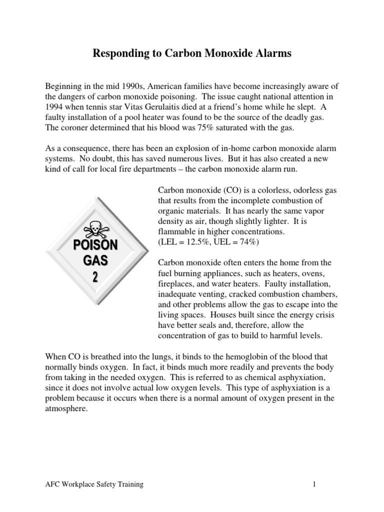 Responding To Carbon Monoxide Alarms | PDF | Carbon Monoxide ...