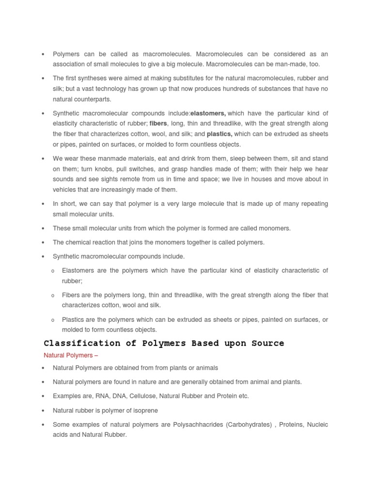 Classification of Polymers Based Upon Source | PDF | Copolymer | Polymers