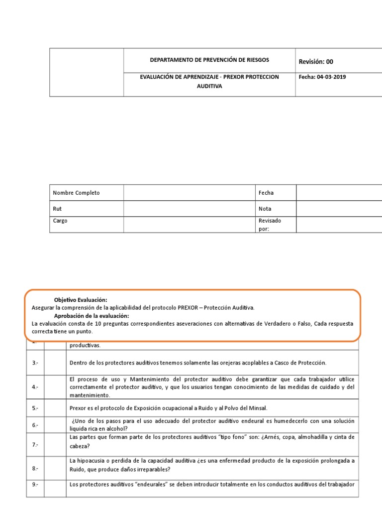 Evaluación Protocolo Prexor - Definitivo | PDF | Evaluación | Bienestar