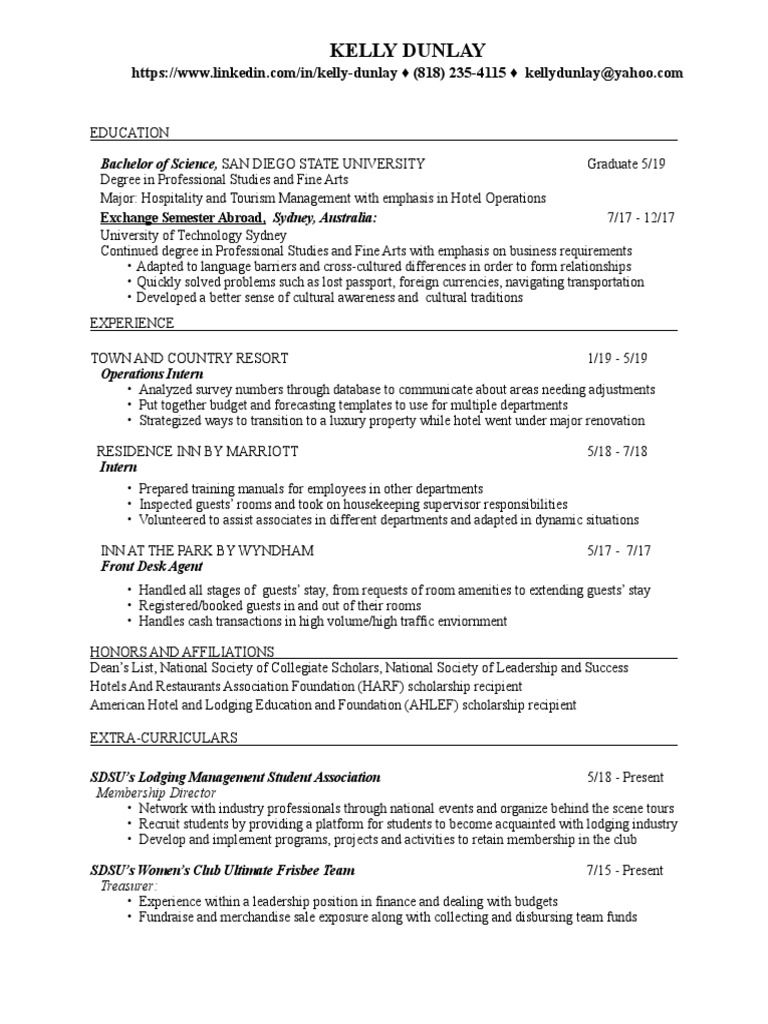 Hospitality Career Portfolio | PDF | Hotel | Bachelor's Degree