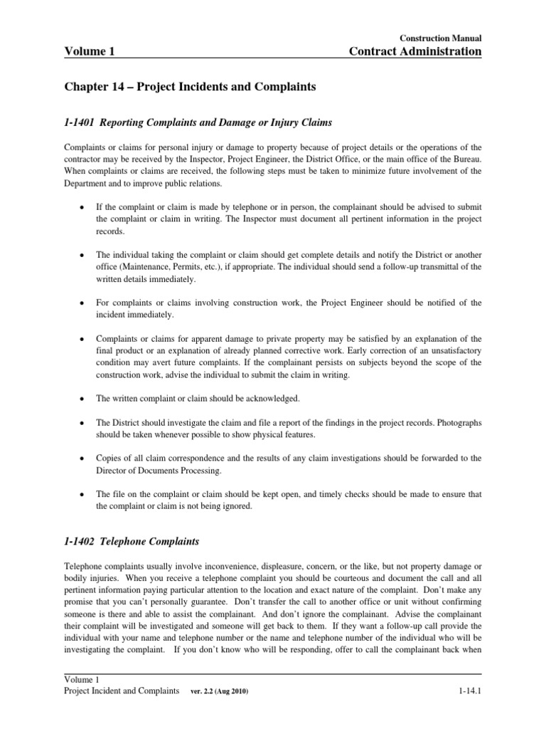 1-14 Project Incidents and Complaints | PDF | Liability Insurance ...