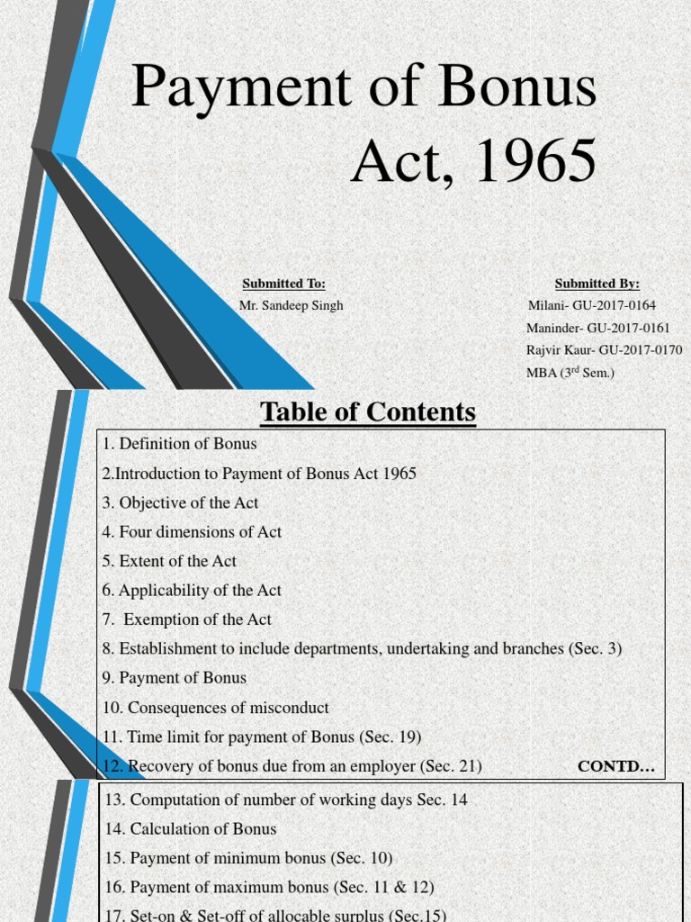 Payment of Bonus Act, 1965 | PDF | Employment | Salary