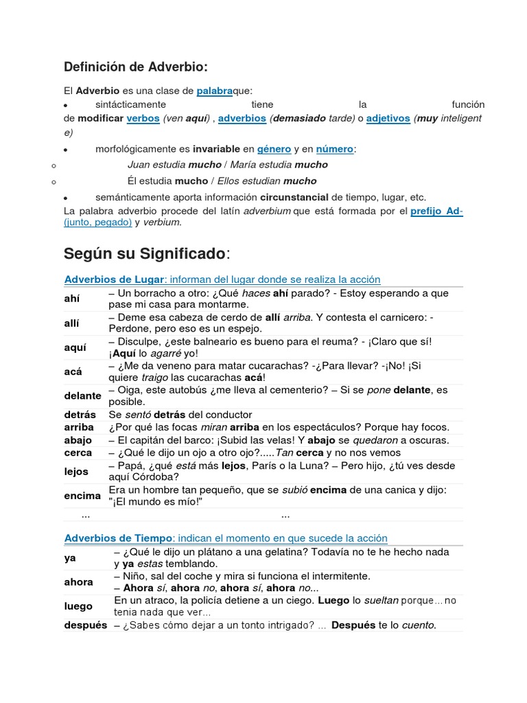 Definición de Adverbio | PDF | Adverbio | Sintaxis