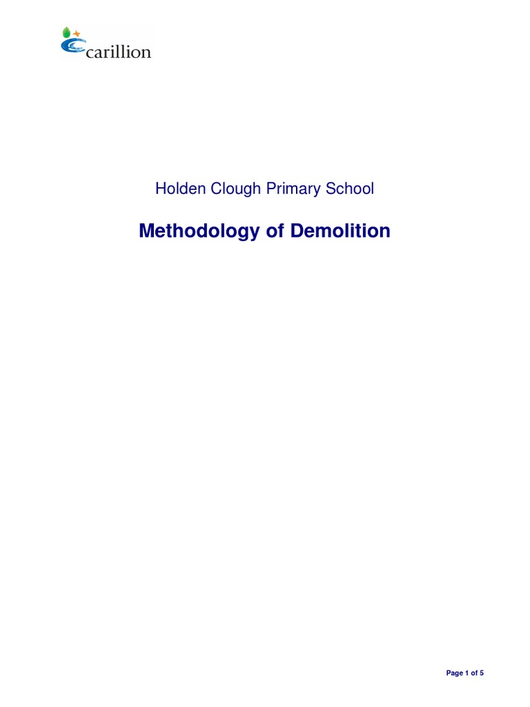 Methodology of Demolition: Holden Clough Primary School | PDF | Dust ...