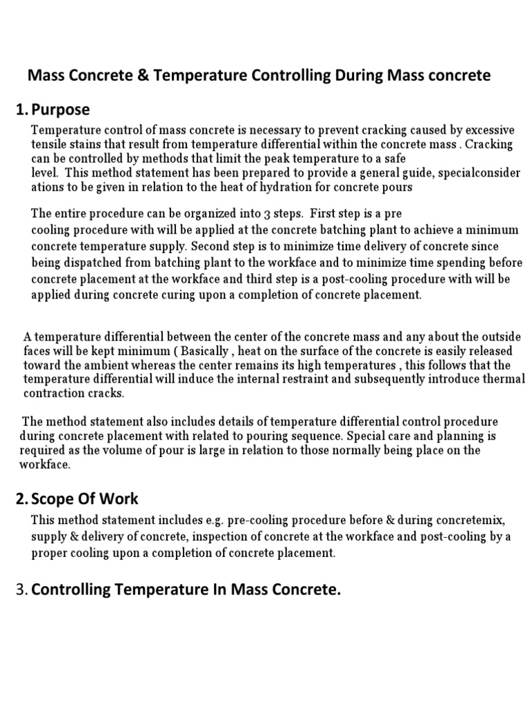 Methodology For Mass Concrete | PDF | Concrete | Temperature