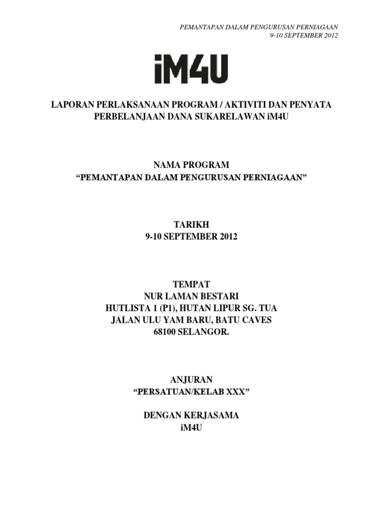 Contoh Laporan Kepada IM4U Outreach Centre 2 | PDF