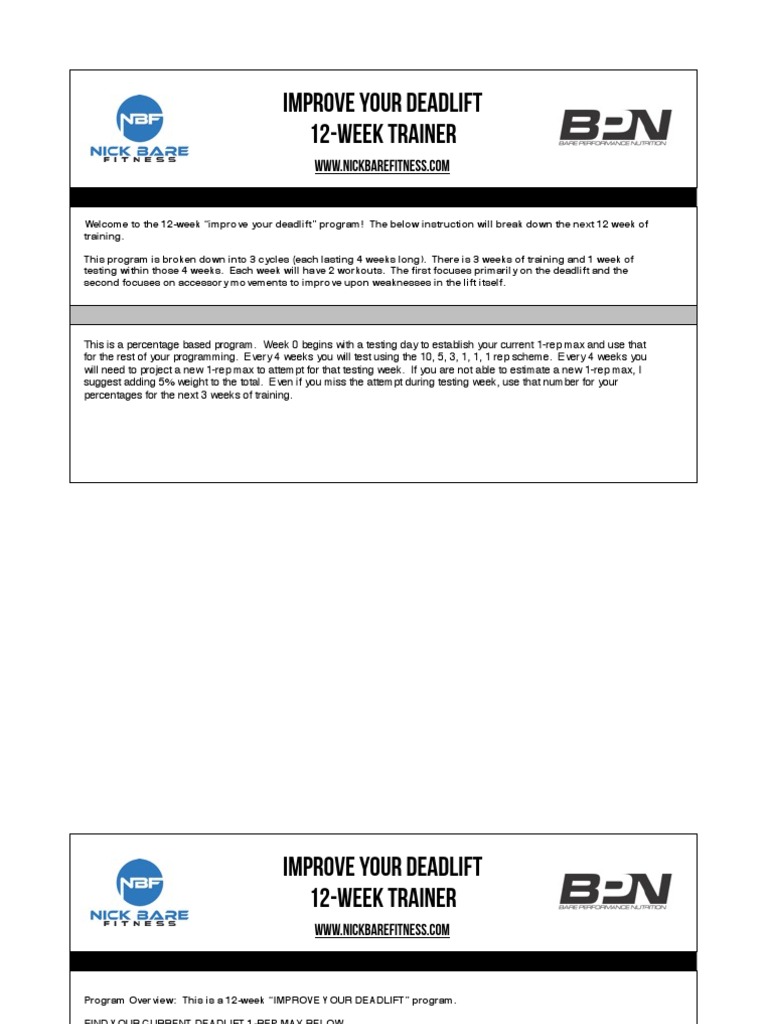 Improve Your Deadlift 12-Week TRAINER | PDF | Personal Trainer | Recreation