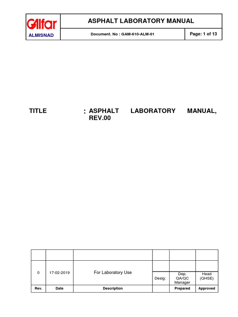Asphalt Laboratory Manual Rev | PDF | Quality Assurance | Audit