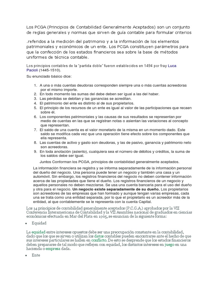 Principios de Contabilidad Generalmente Aceptados | PDF | Contabilidad ...