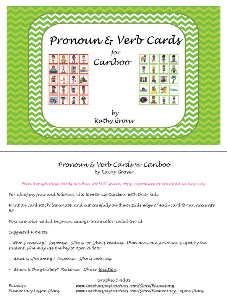 Pronoun & Verb Cards: Cariboo | PDF