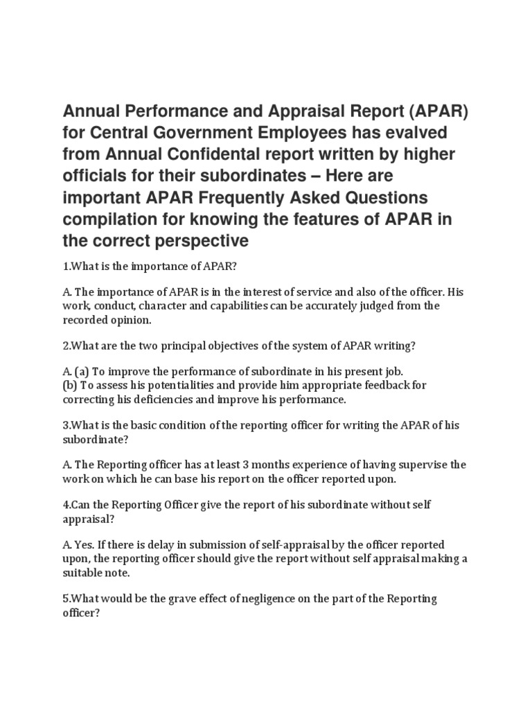 APAR For Central Government Employees - Frequently Asked Questions ...