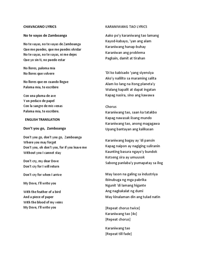 Chavacano Lyrics | PDF