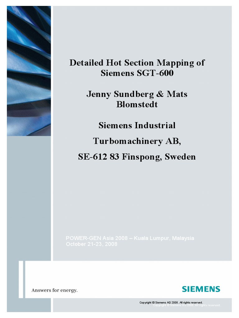 Detailed Hot Section Mapping of Siemens SGT 600 PDF | PDF | Gas Turbine ...