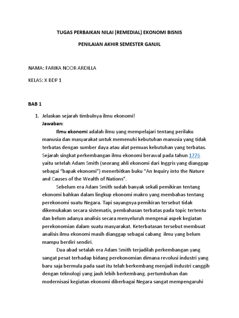 Tugas Perbaikan Nilai Ekonomi Bisnis | PDF