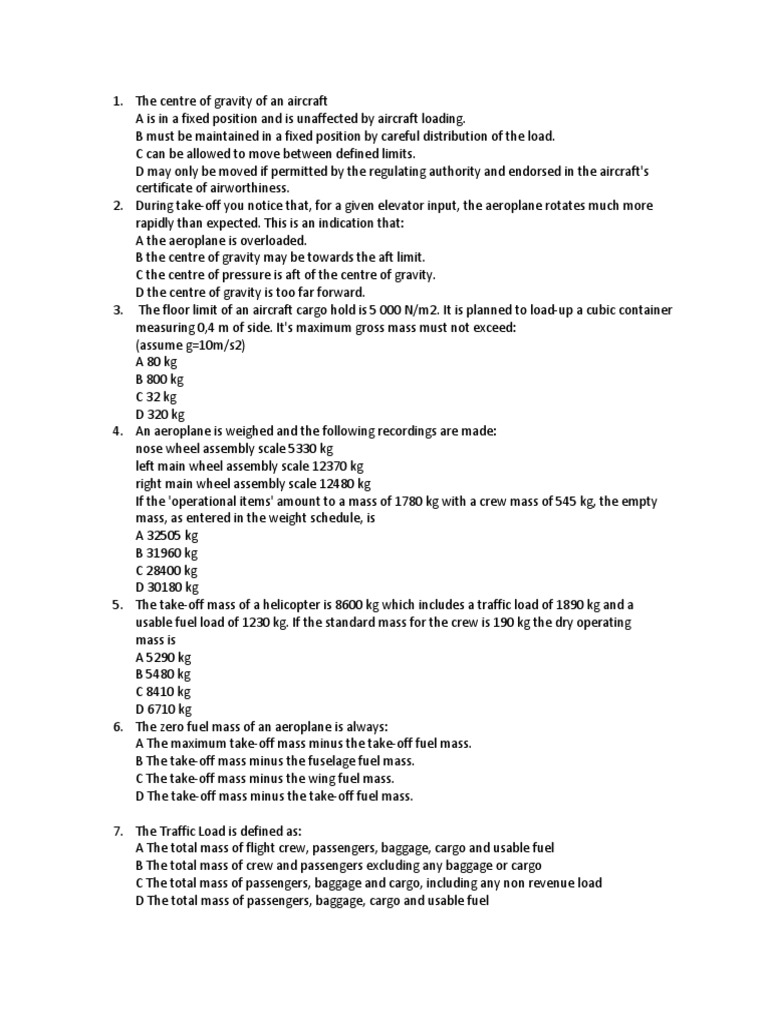 Weight and Balance Questions | PDF | Weight | Aviation