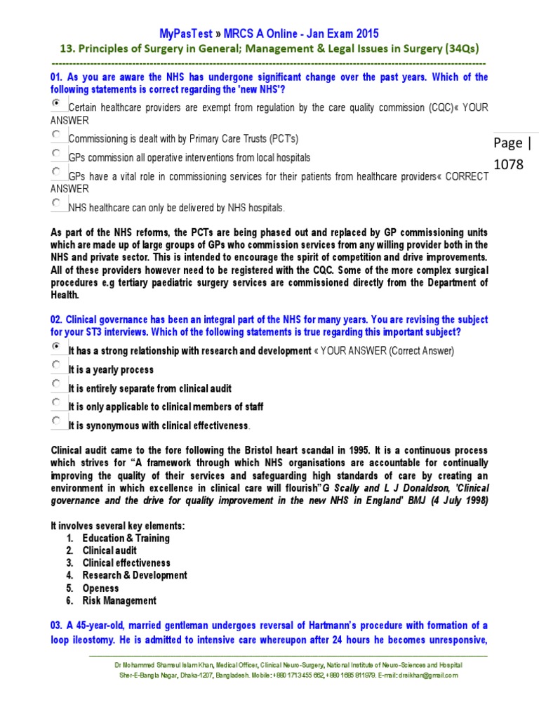 MRCS Questions | PDF | Type I And Type Ii Errors | Student's T Test