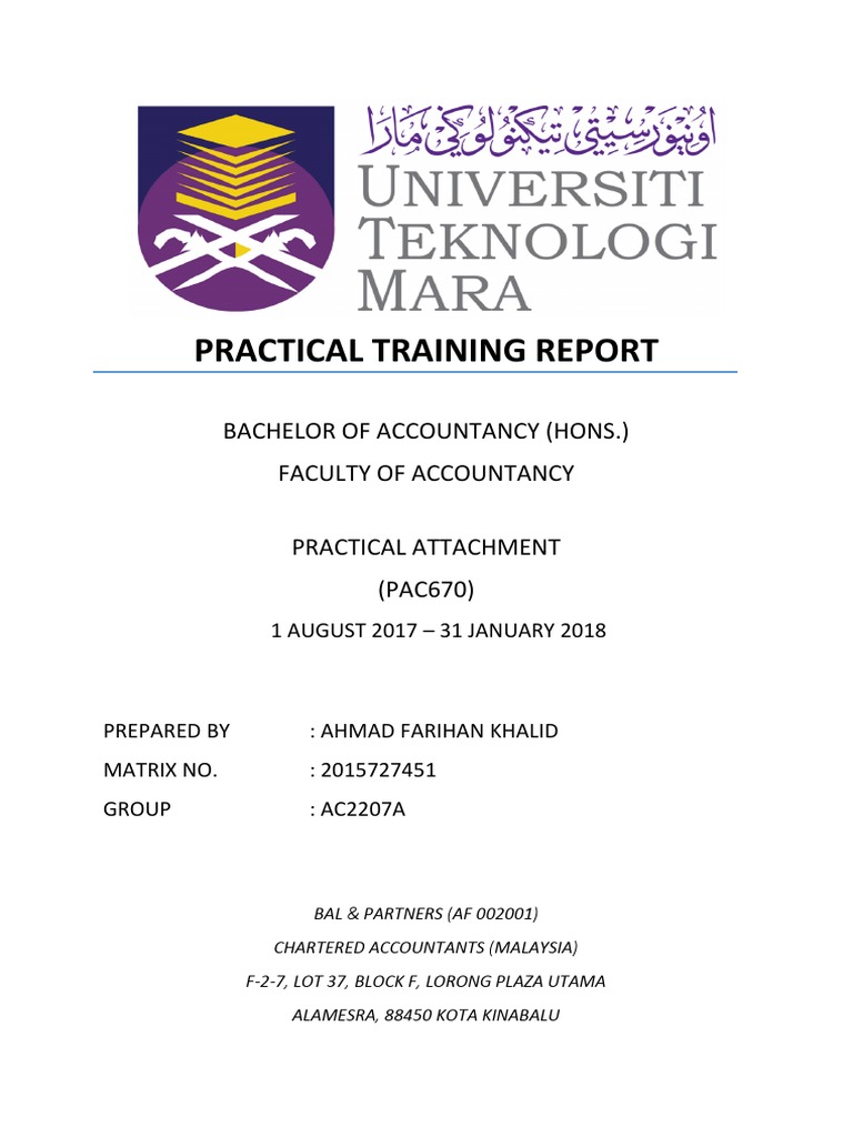 Practical Training Report: Bachelor of Accountancy (Hons.) Faculty of ...