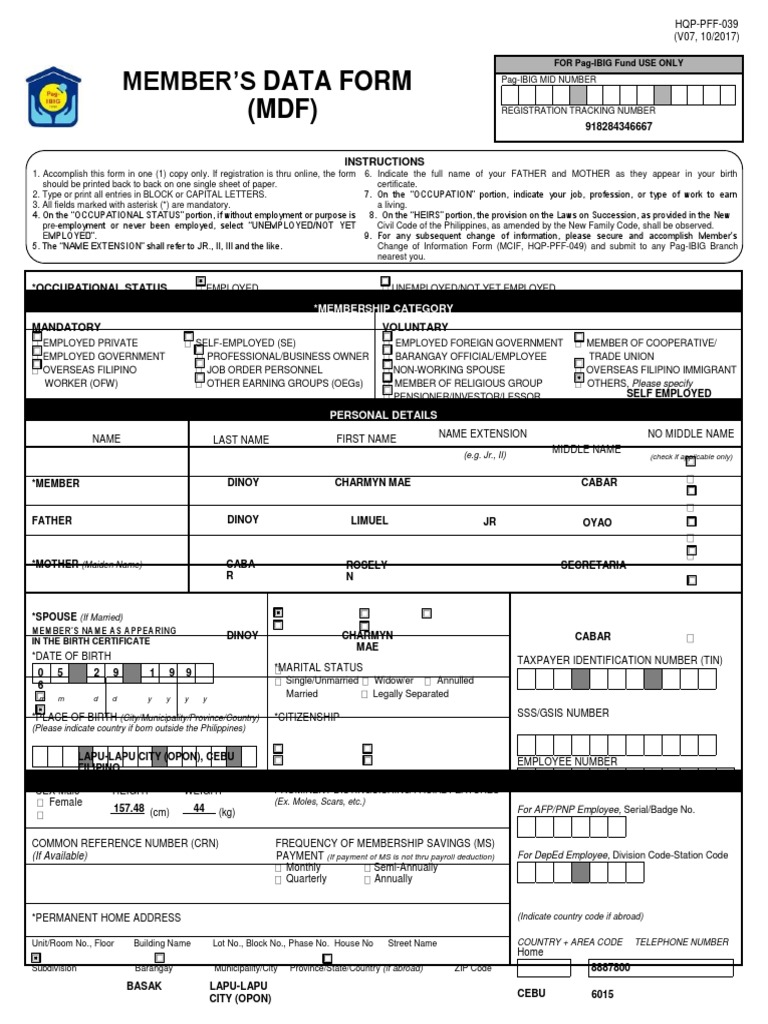 Member'S Data Form (MDF) : Membership Category | PDF | Employment ...