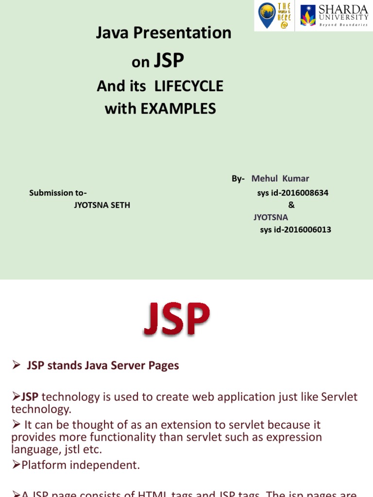 Java Presentation: On and Its Lifecycle With Examples | PDF | Java Server Pages | Java Servlet
