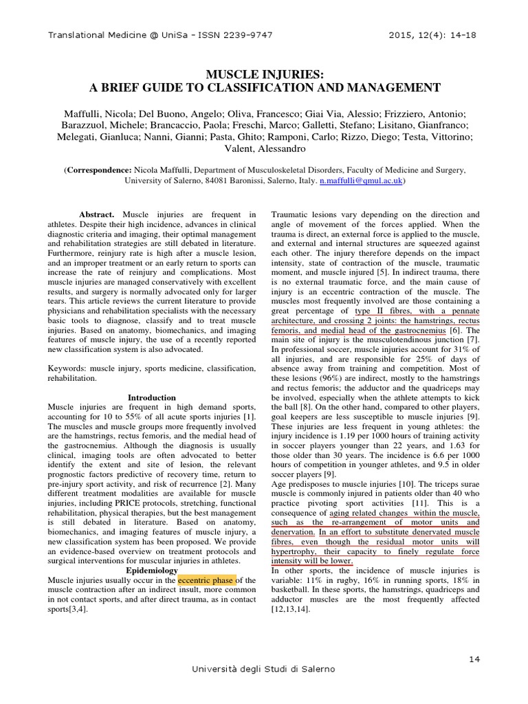 Muscle Injuries: A Brief Guide To Classification and Management | PDF ...