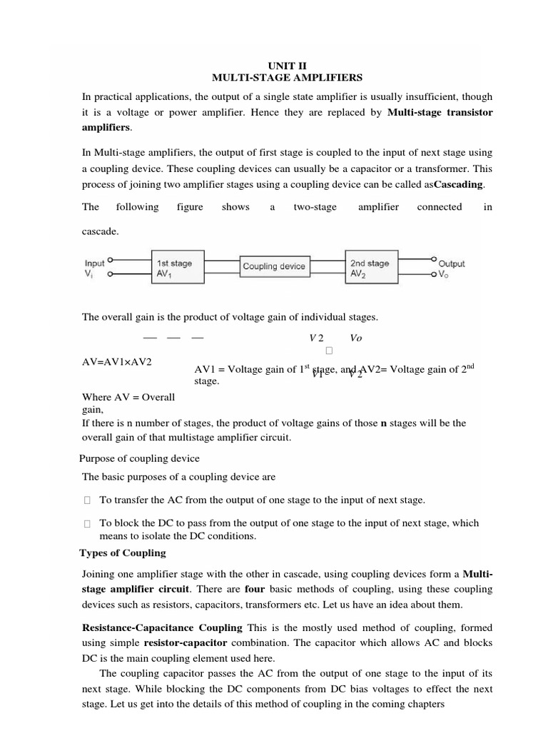 Unit Ii Multi-Stage Amplifiers: Types of Coupling | PDF | Amplifier ...