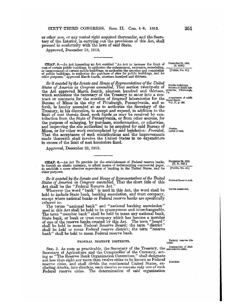 Federal Reserve Act, 1913 | PDF