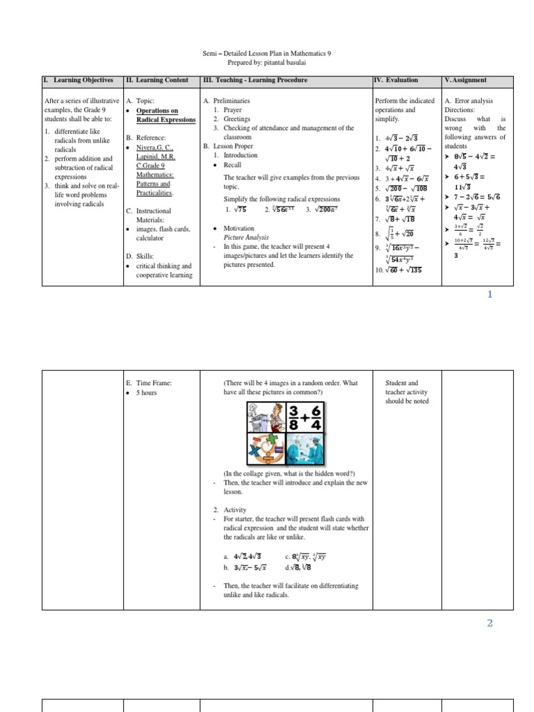 I. Learning Objectives II. Learning Content III. Teaching - Learning Procedure IV. Evaluation V ...