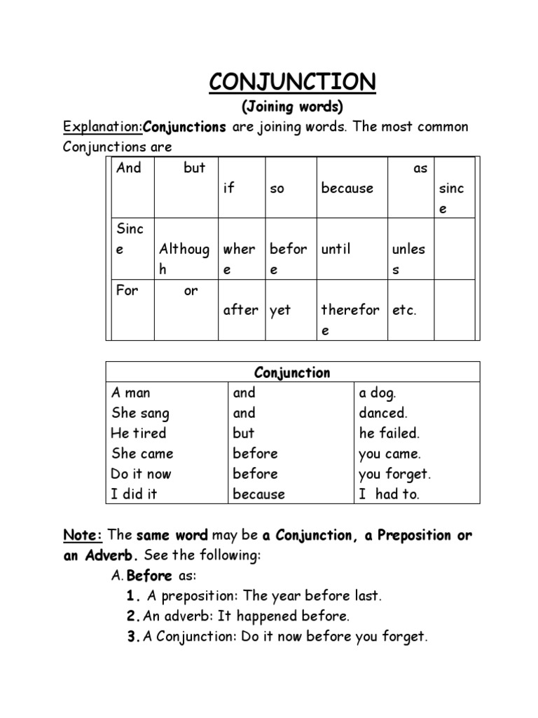 Conjunction: (Joining Words) | PDF