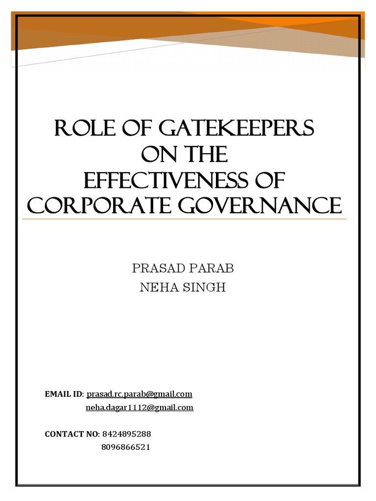 Role of Gatekeepers On The Effectiveness of Corporate Governance | PDF | Corporate Governance ...