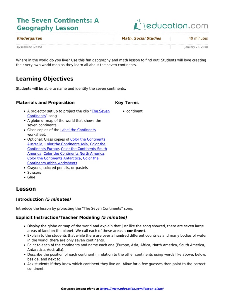 Doc | PDF | Continent | Lesson Plan