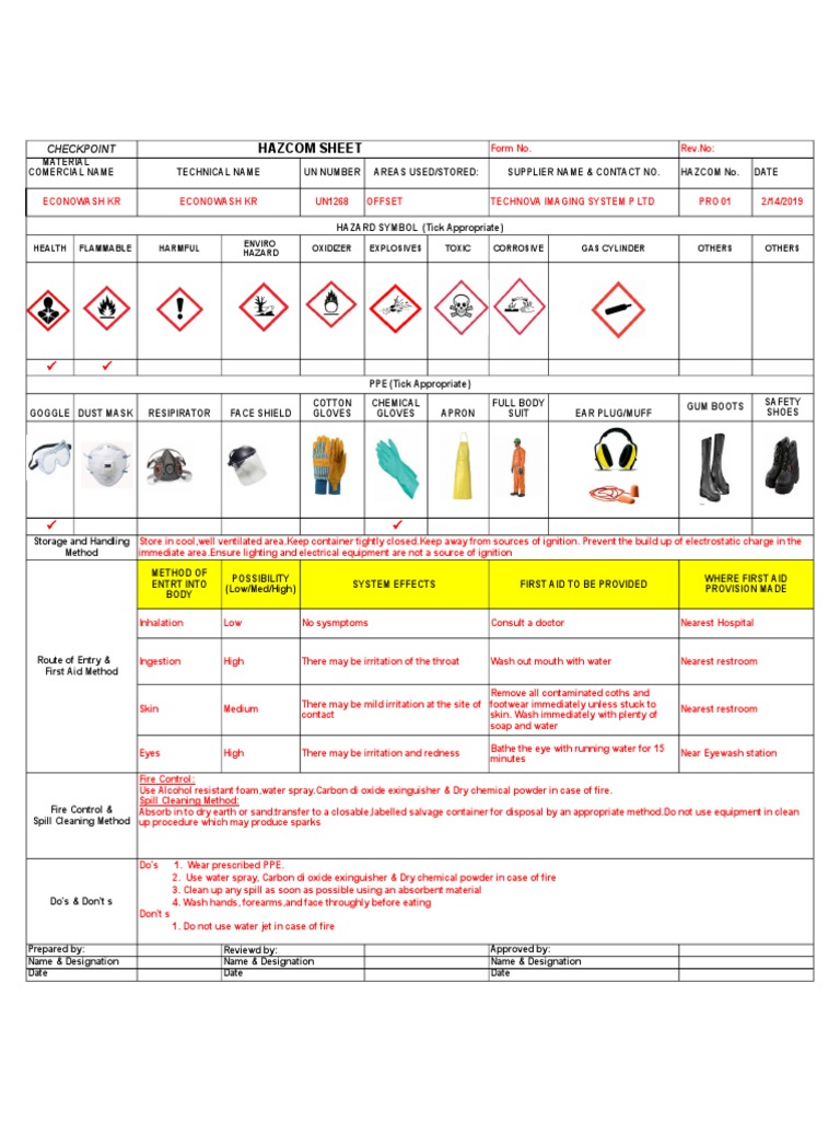 Hazcom Sheet | Download Free PDF | Personal Protective Equipment | Toxicity