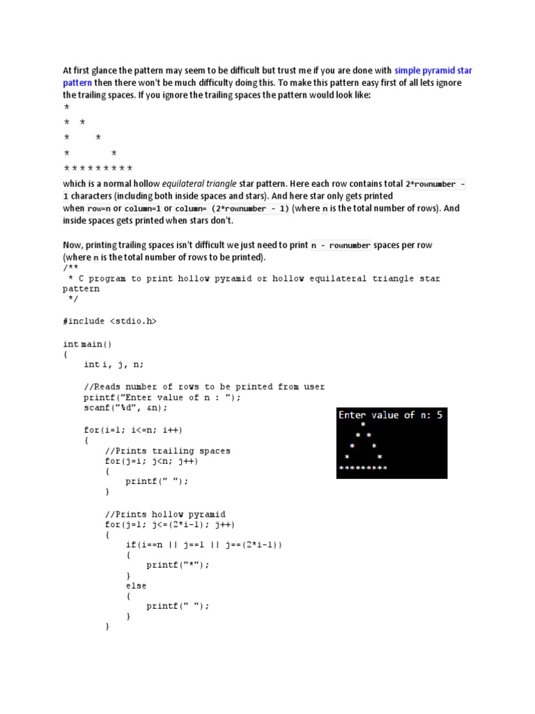 Simple Pyramid Star Pattern | PDF