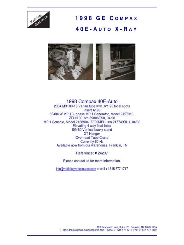X-Ray Machine Ge Compax 40e | PDF