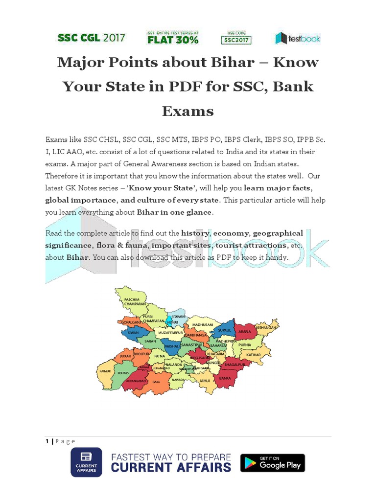 Major Points About Bihar - Know Your State in PDF For SSC, Bank Exams ...