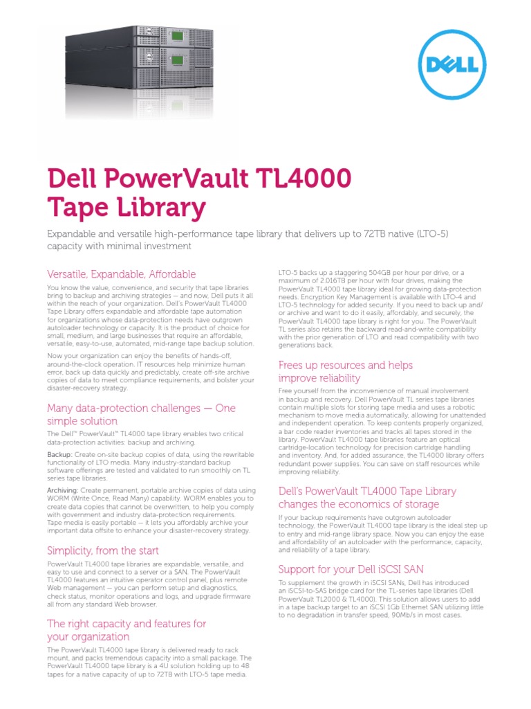 Dell PowerVault TL4000 | PDF | Backup | Computer Data
