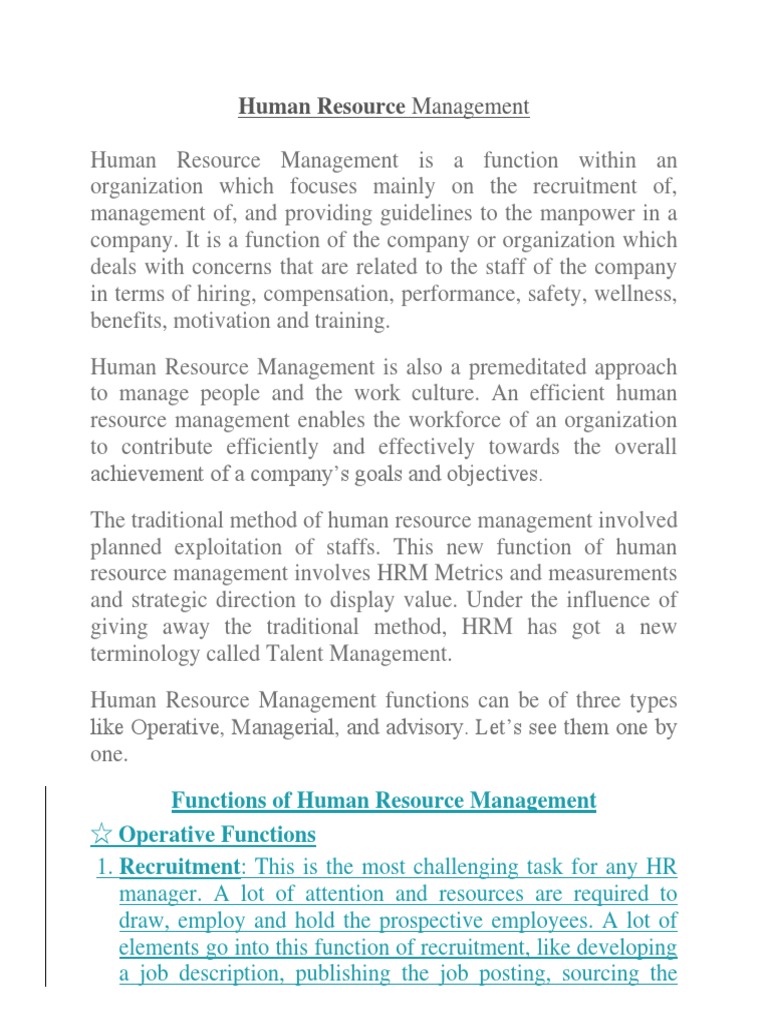 Function of HRM | PDF | Human Resource Management | Employment