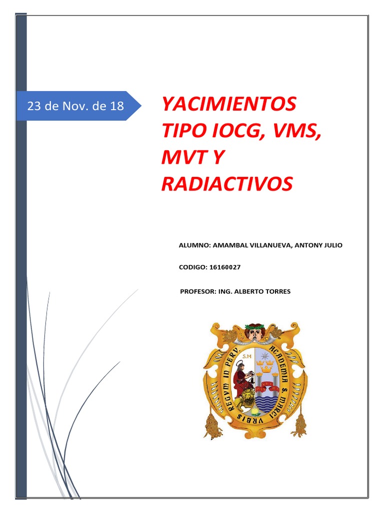 Resumen Yacimientos Iocg, MVT, Vms y Radiactivos | PDF | Minerales | Elementos químicos