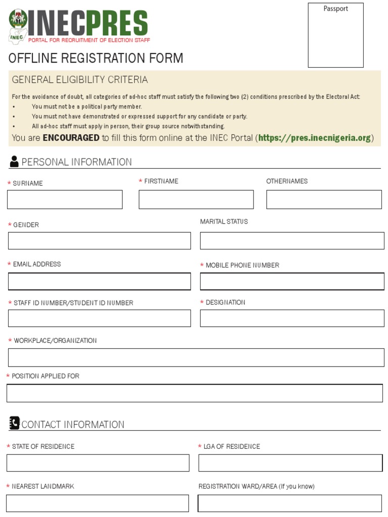 Offline Registration Form: General Eligibility Criteria | PDF ...
