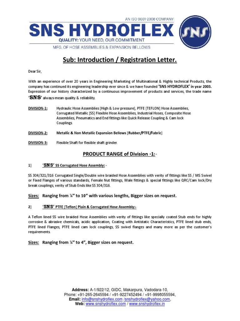 Introduction. Registration Letter | PDF | Hose | Steel