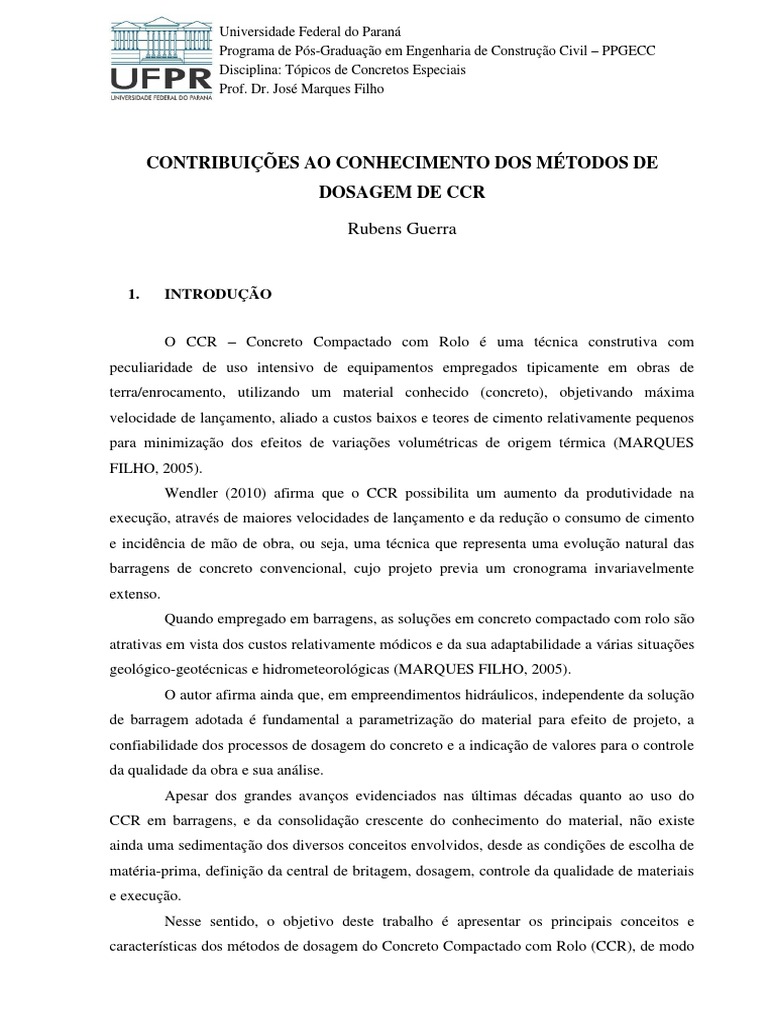 Métodos de Dosagem de Concreto CCR | PDF | Concreto | Cimento
