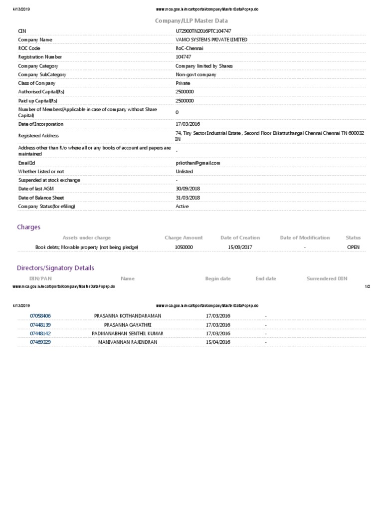 Company Master Data Vamos Ys | PDF | Economies | Business