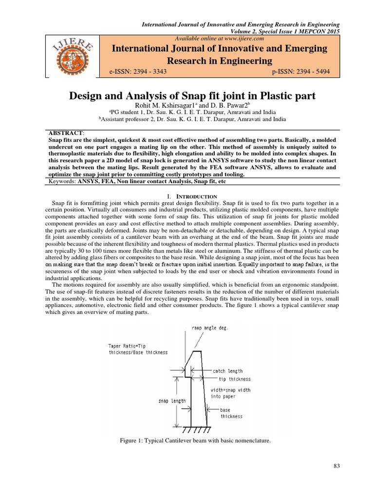 Design and Analysis of Snap Fit Joint in Plastic Part | PDF | Strength ...