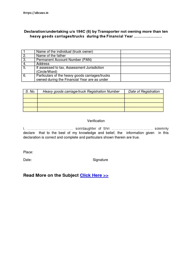 Declaration Us 194C Format1 | PDF