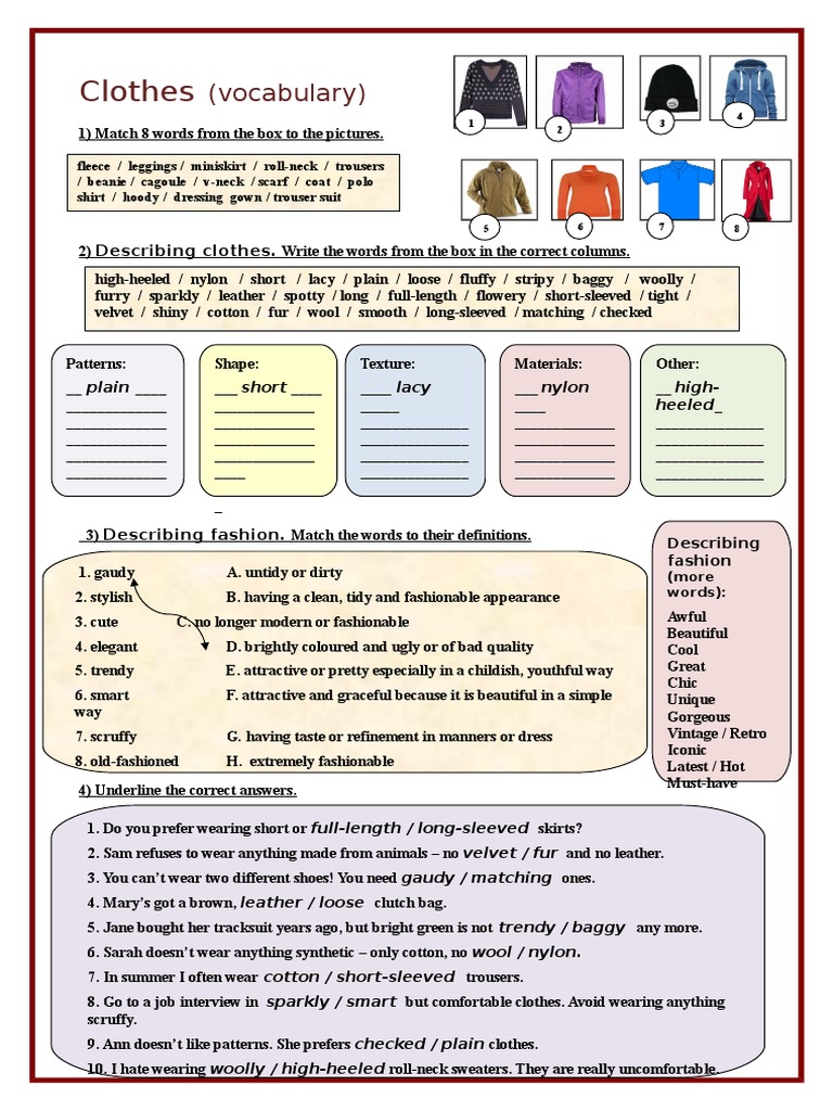Describing Clothes: A Document Providing Key Vocabulary and Concepts ...