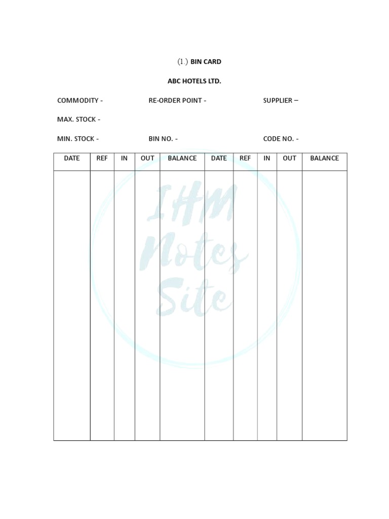 Bin Card Abc Hotels LTD | Download Free PDF | Inventory | Business ...