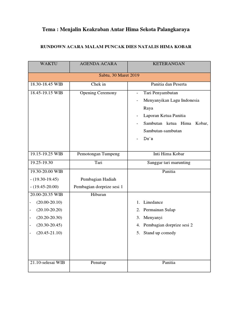 Rundown Acara Kegiatan Dies Natalis Hima Kobar | PDF