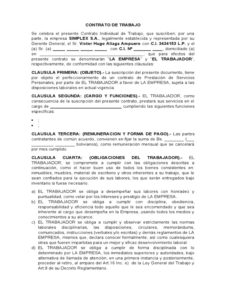Contrato de Trabajo - Modelo